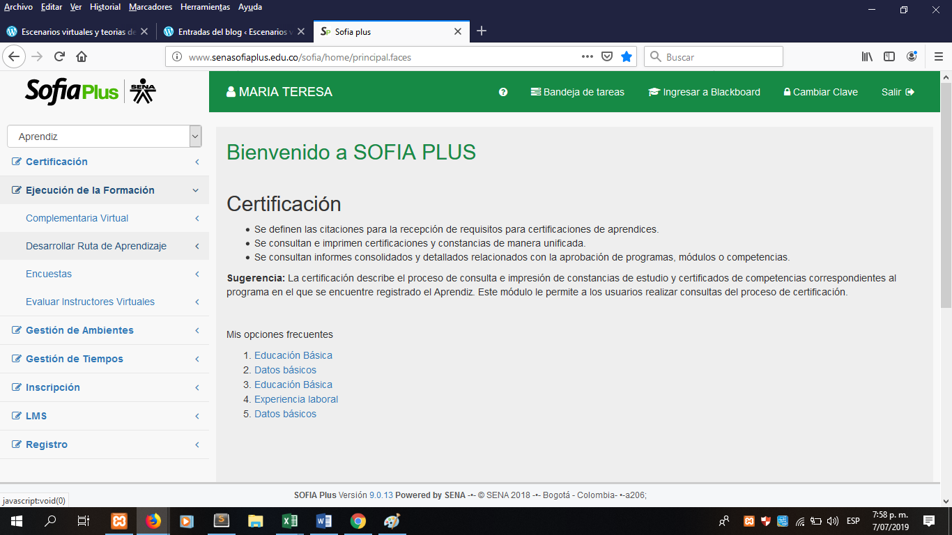 Valoración de Escenario Virtual: SENA SOFIA PLUS – Escenarios virtuales de aprendizaje